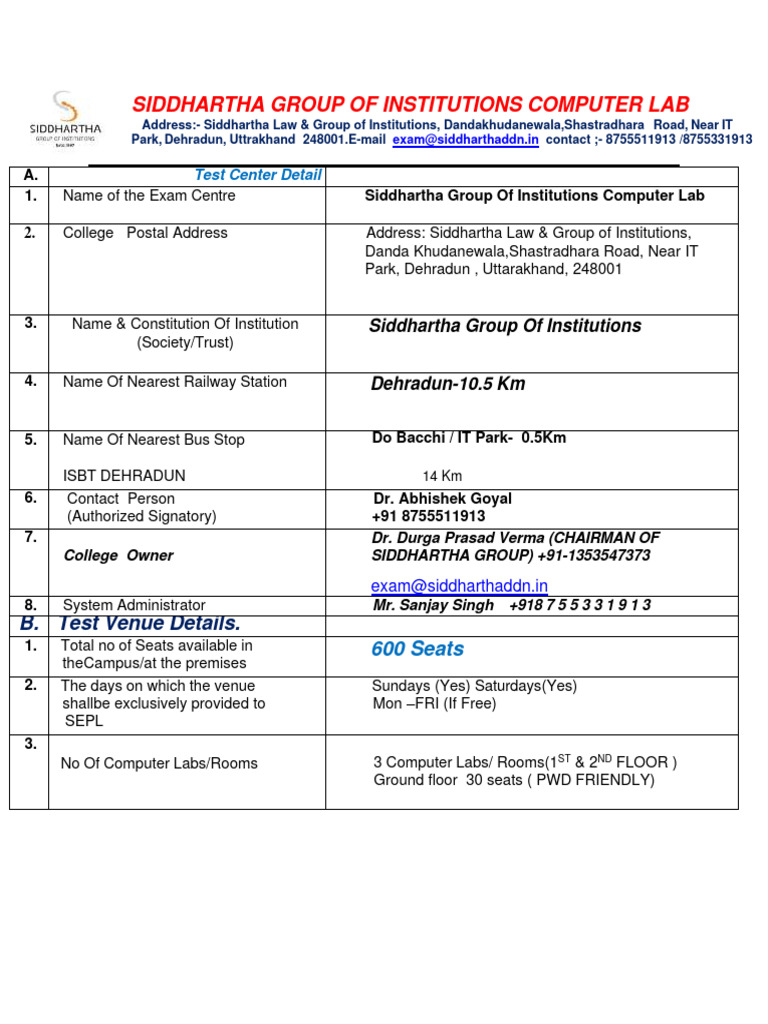 Siddhartha Group of Institutions Exam Centre DDN | PDF | Computer ...