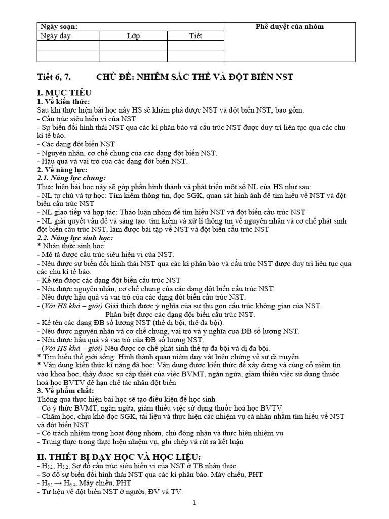 Tiết 6, 7. CHỦ ĐỀ 2. NST và đột biến NST | PDF