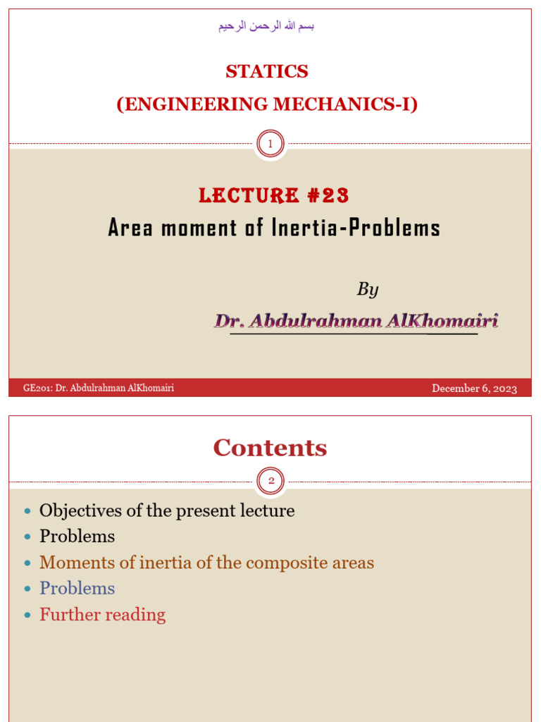 GE 201-Lecture-23 (Area Moment of Inertia-Problems) | PDF | Elementary ...