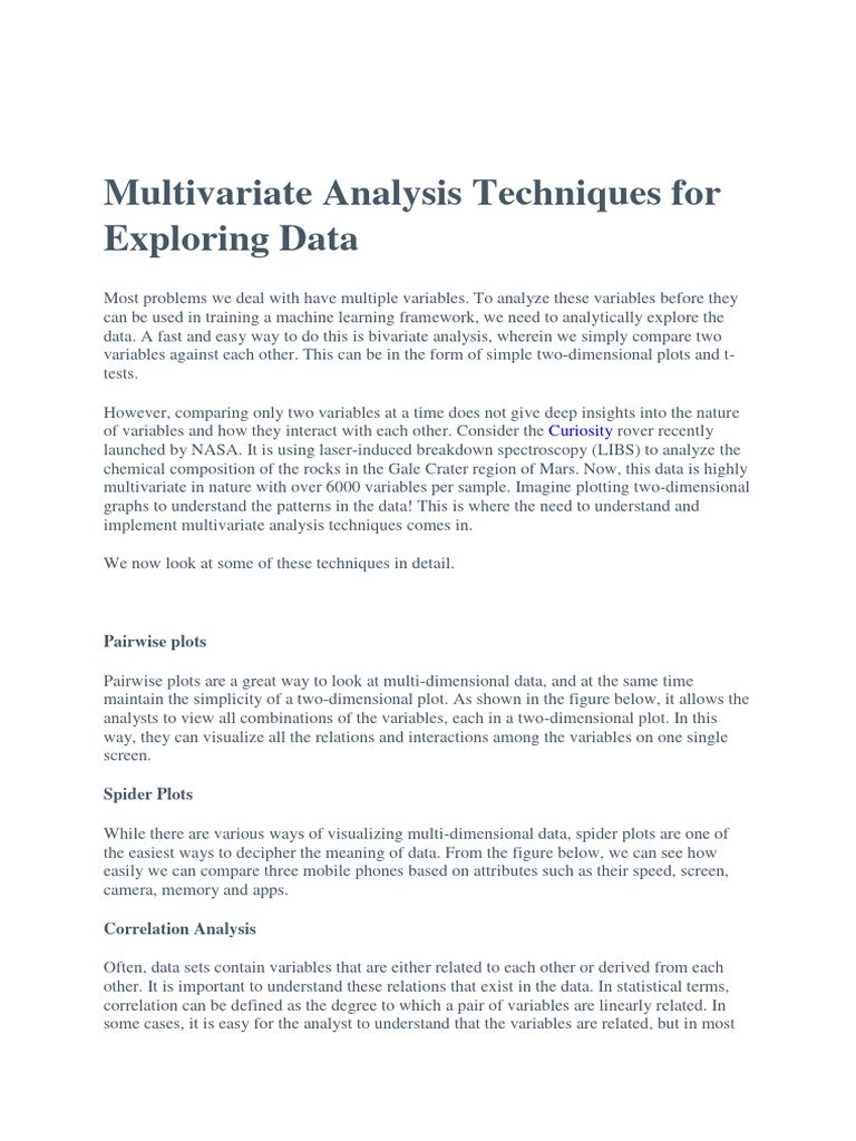 Multivariate Analysis Techniques For Exploring Data | PDF | Cluster ...