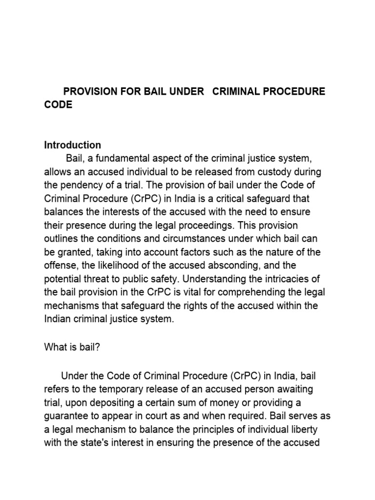Provisions of Bail Under CRPC | PDF | Bail | Criminal Procedure In ...