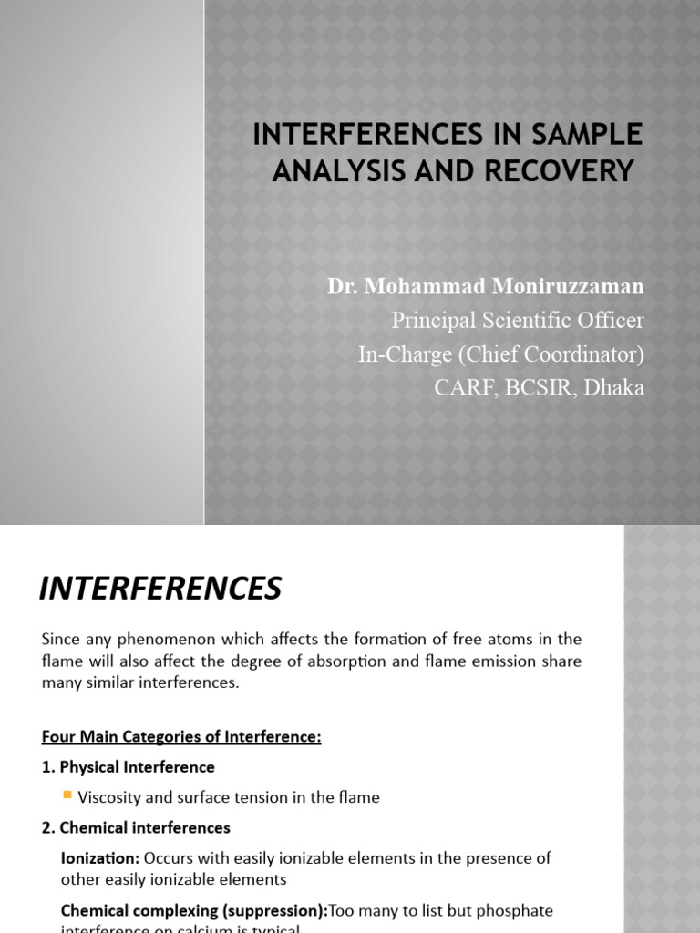 Interferences in Sample Analysis and Recovery | PDF | Ion | Molecules