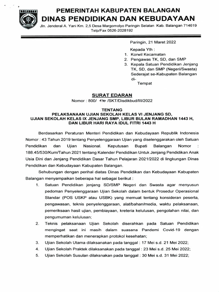 SUrat Edaran TTG UAS, Libur Ramadhan, Libur HAri Raya Tahun 2022 | PDF SUrat Edaran TTG UAS, Libur Ramadhan, Libur HAri Raya Tahun 2022 | PDF