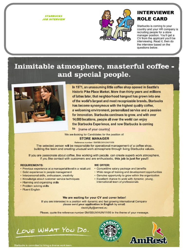 Starbucks Job Interview Role Play Fun Activities Games Role Plays Drama ...