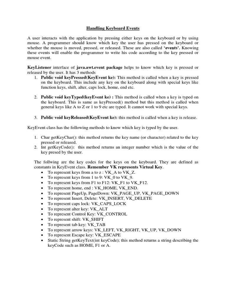 Keyboard and Mouse Events Handling | PDF | Computer Keyboard | Computing Keyboard and Mouse Events Handling | PDF | Computer Keyboard | Computing