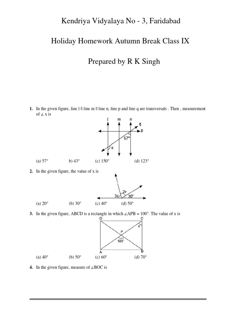 Maths-Class-Ix-Holiday Homework Autumn Break Class IX All 3 Chapter | PDF | Rectangle ...