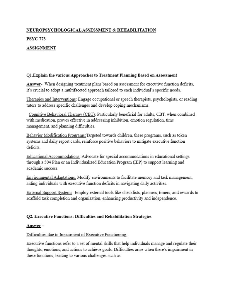 Neuro Rehab Assignment | PDF | Attention Deficit Hyperactivity Disorder | Executive Functions