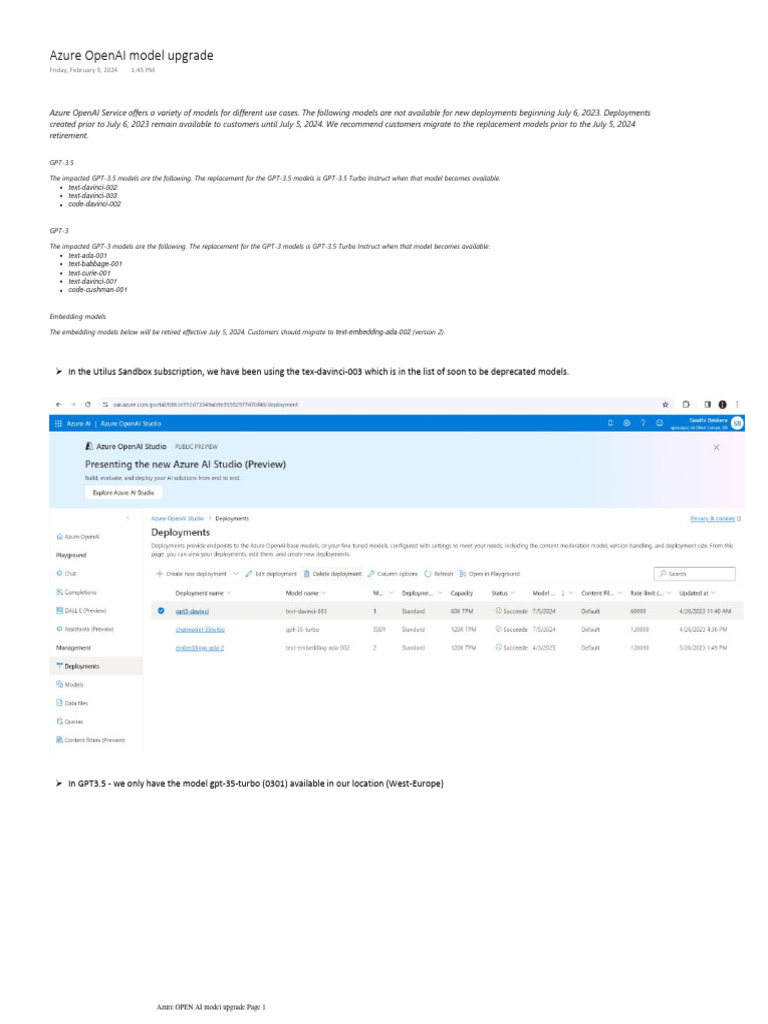 Azure OpenAI Model Upgrade | PDF | Computing | Software