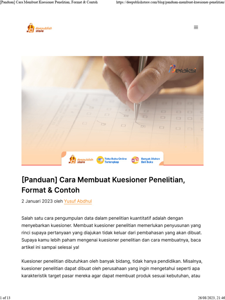 (Panduan) Cara Membuat Kuesioner Penelitian, Format & Contoh | PDF
