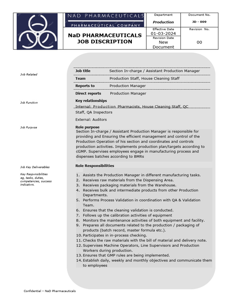 Assistant Production Manager Job Description | PDF | Employment | Business