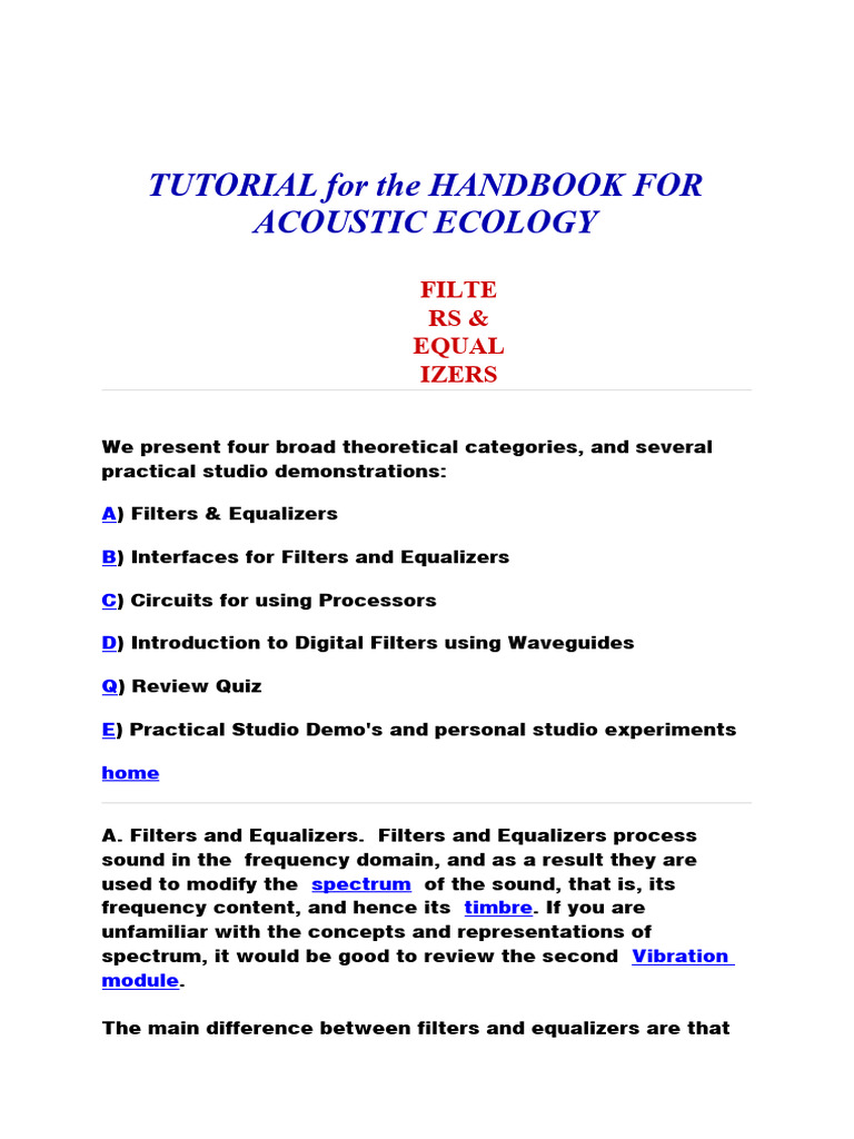 TUTORIAL For The HANDBOOK FOR ACOUSTIC ECOLOGY | PDF | Equalization (Audio) | Bandwidth (Signal ...