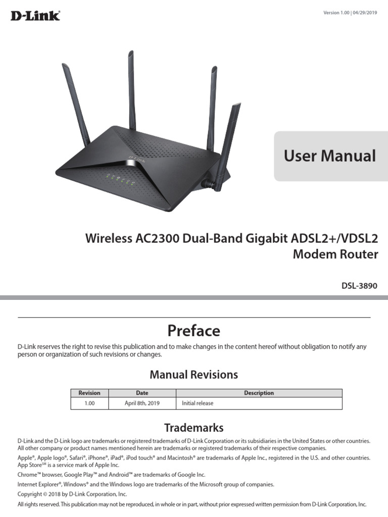 DSL-3890 A1 Manual v1.00 (WW) | PDF | Ip Address | Computer Network