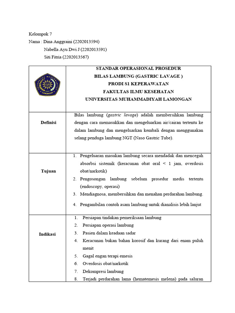 SOP KUMBAH LAMBUNG (Kel 7) | PDF