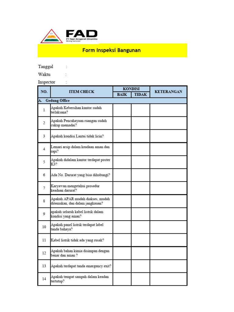 Form Pemeriksaan Bangunan | PDF