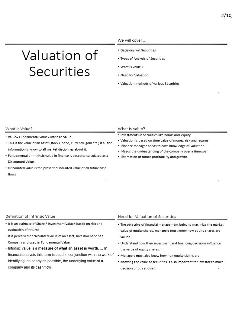 Securities Valuation Methods Explained | PDF | Valuation (Finance ...