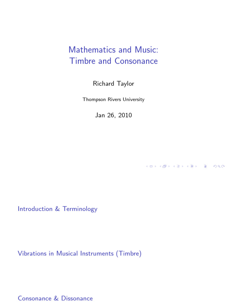 Dokumen - Tips - Mathematics and Music Timbre and Consonance and Music Timbre and Consonance ...