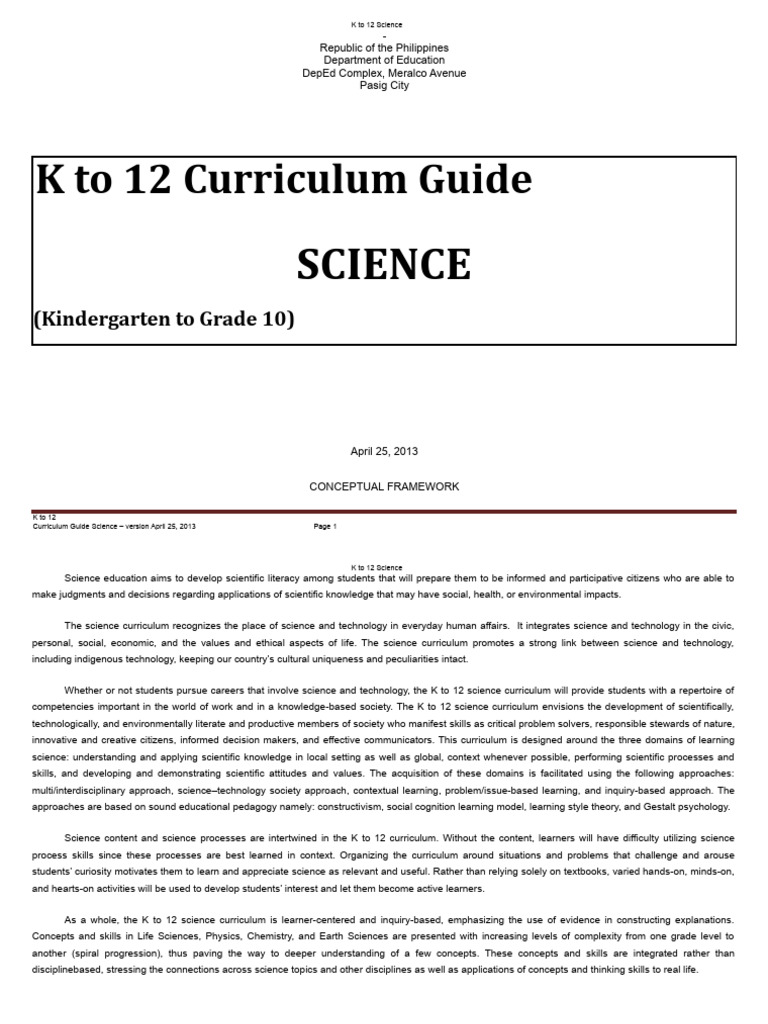 K to 12 Science Curriculum Guide | PDF | Chemical Compounds | Reproduction