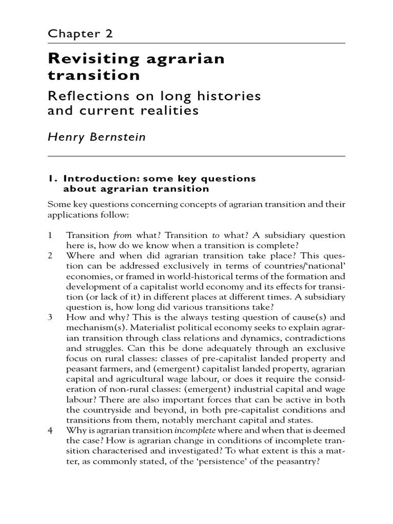 Bernstein - Revisiting Agrarian Transition | PDF | Capitalism | Labour ...
