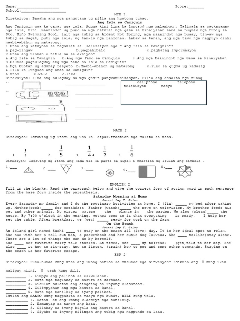 Quiz Week 6 Grade 2 | PDF