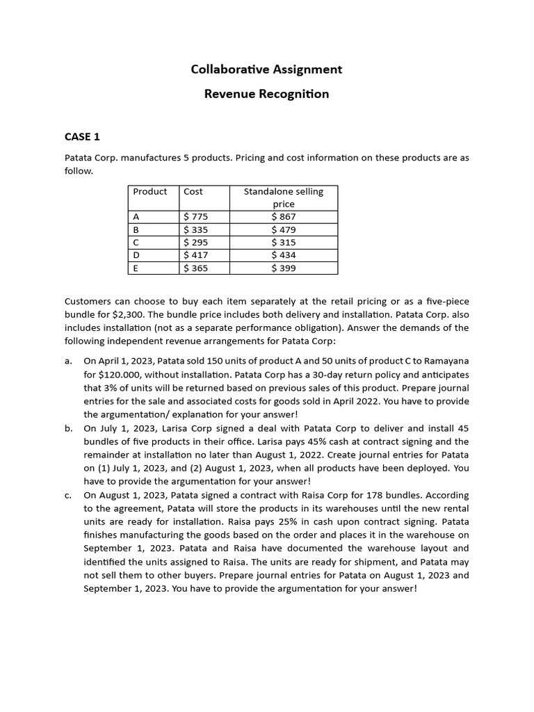 Collaborative Assignment - Revenue Recognition | PDF | Pricing | Market ...