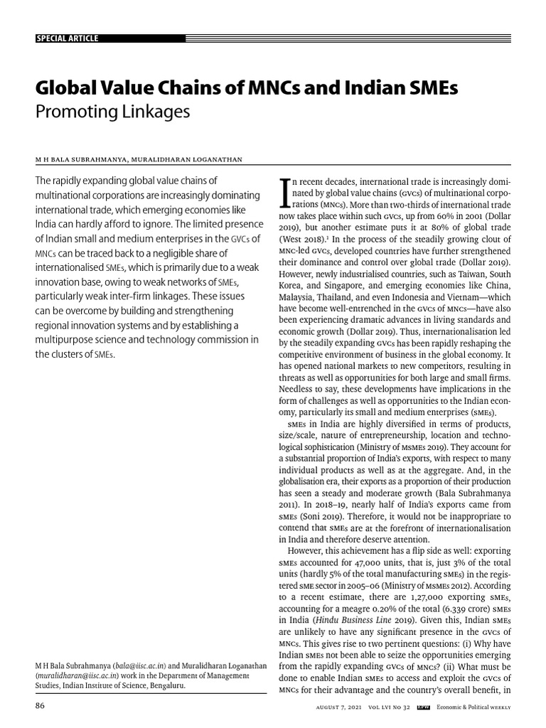 Global VAlue Chain and MSMEs-EPW | PDF | Small And Medium Sized Enterprises | Innovation