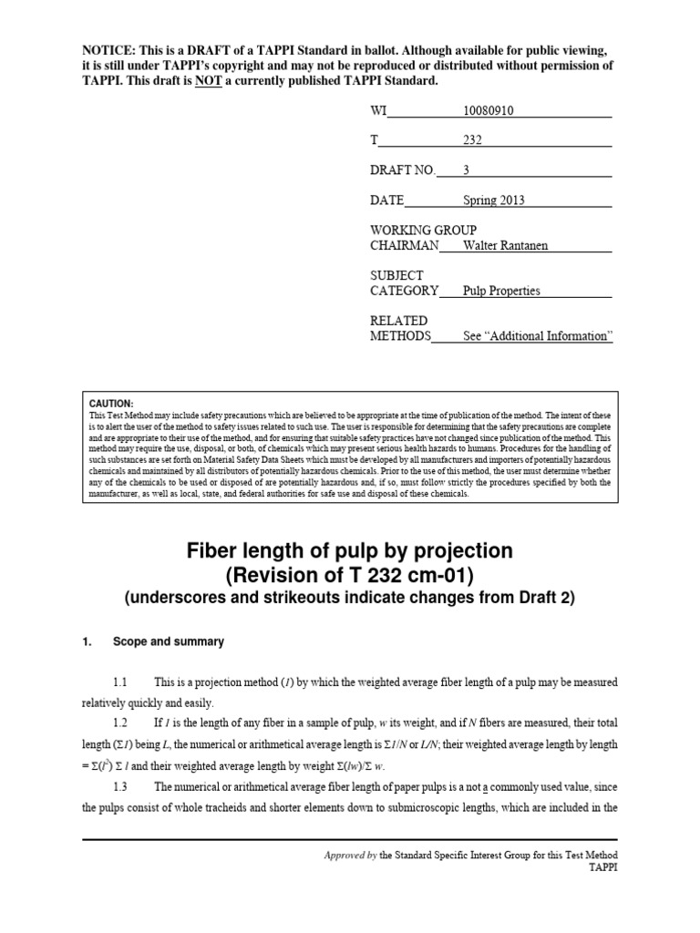Fiber Length of Pulp by Projection (Revision of T 232 cm-01) | PDF ...