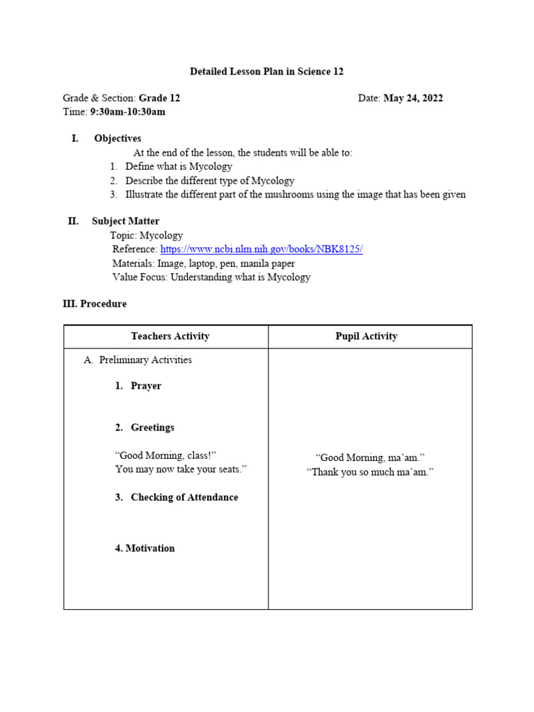 Detailed Lesson Plan in Science 12 2 | PDF | Fungus | Mushroom