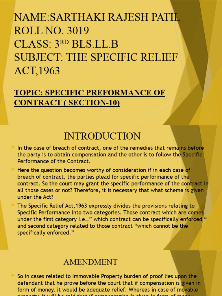 Indian Contract Act PDF Specific Performance Breach Of Contract