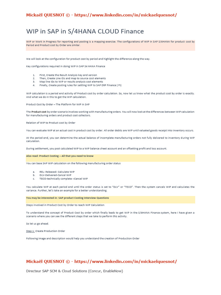 WIP in SAP | PDF | Business