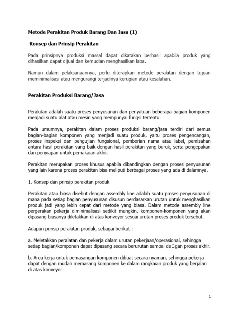 Metode Perakitan Produk Barang Dan Jasa | PDF