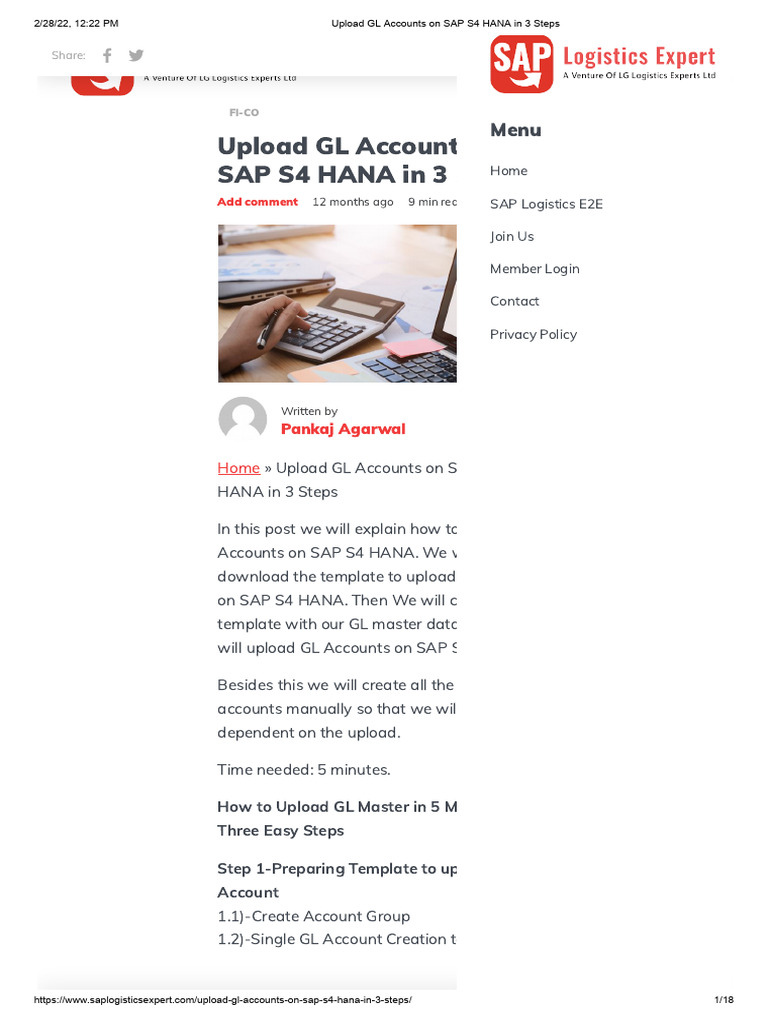 Upload GL Accounts On SAP S4 HANA in 3 Steps | PDF | Computing