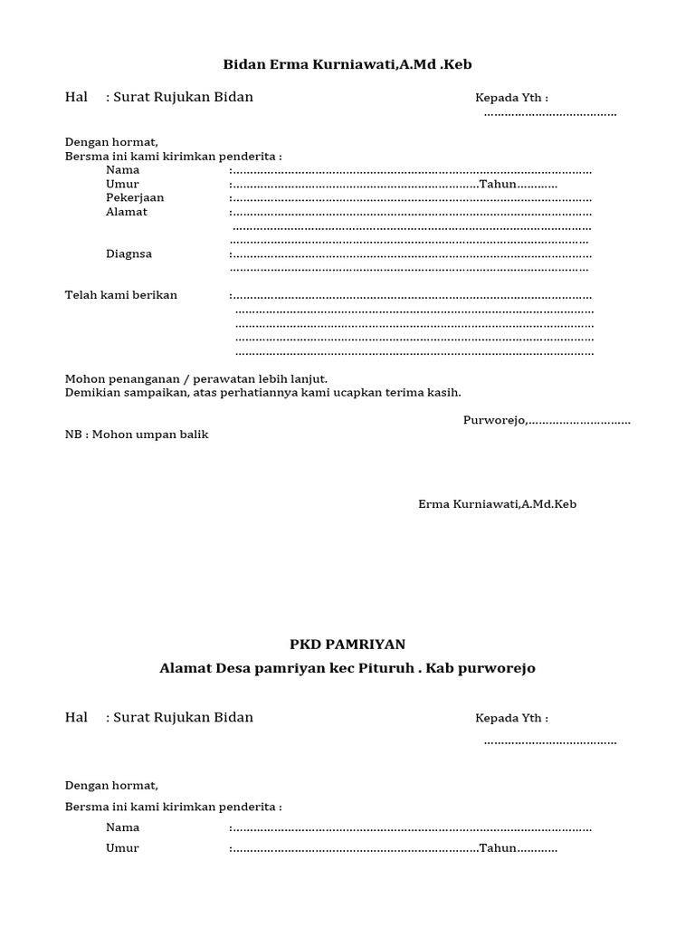 Surat Rujukan Bidan | PDF | Olahraga & Rekreasi | Griya & Taman
