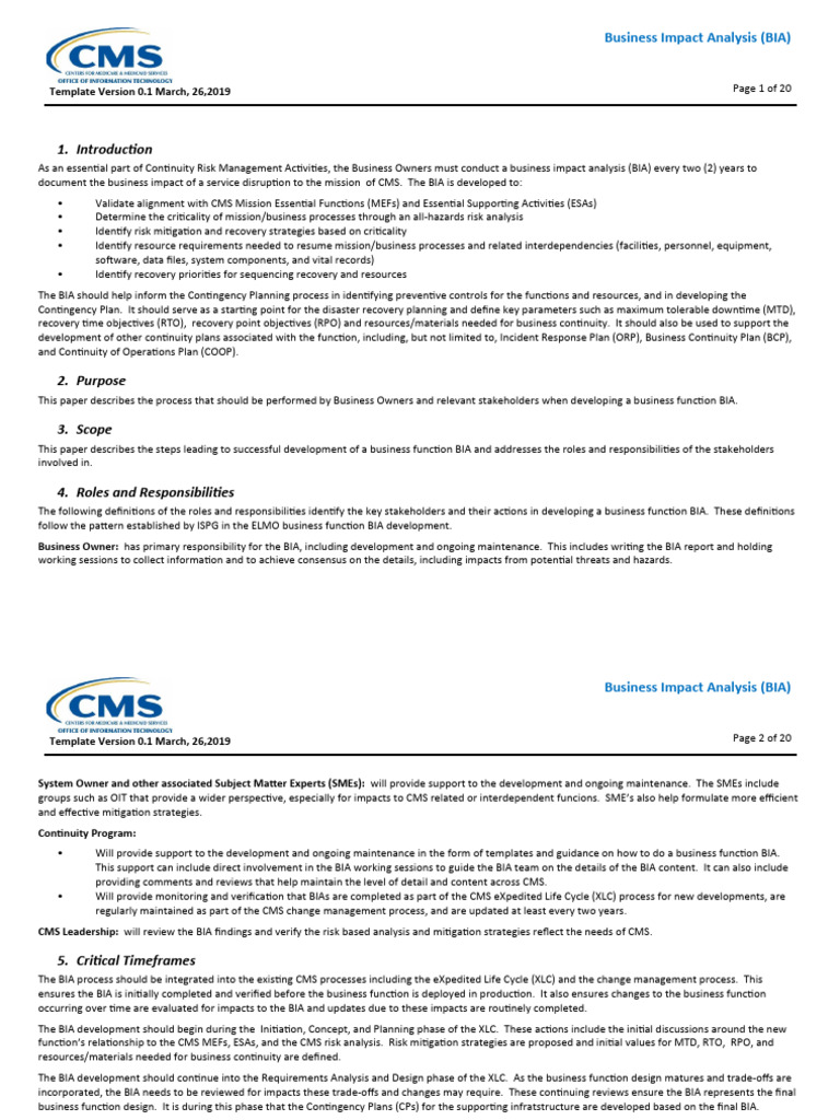 Business Impact Analysis BIA Steps | PDF | Disaster Recovery | Risk