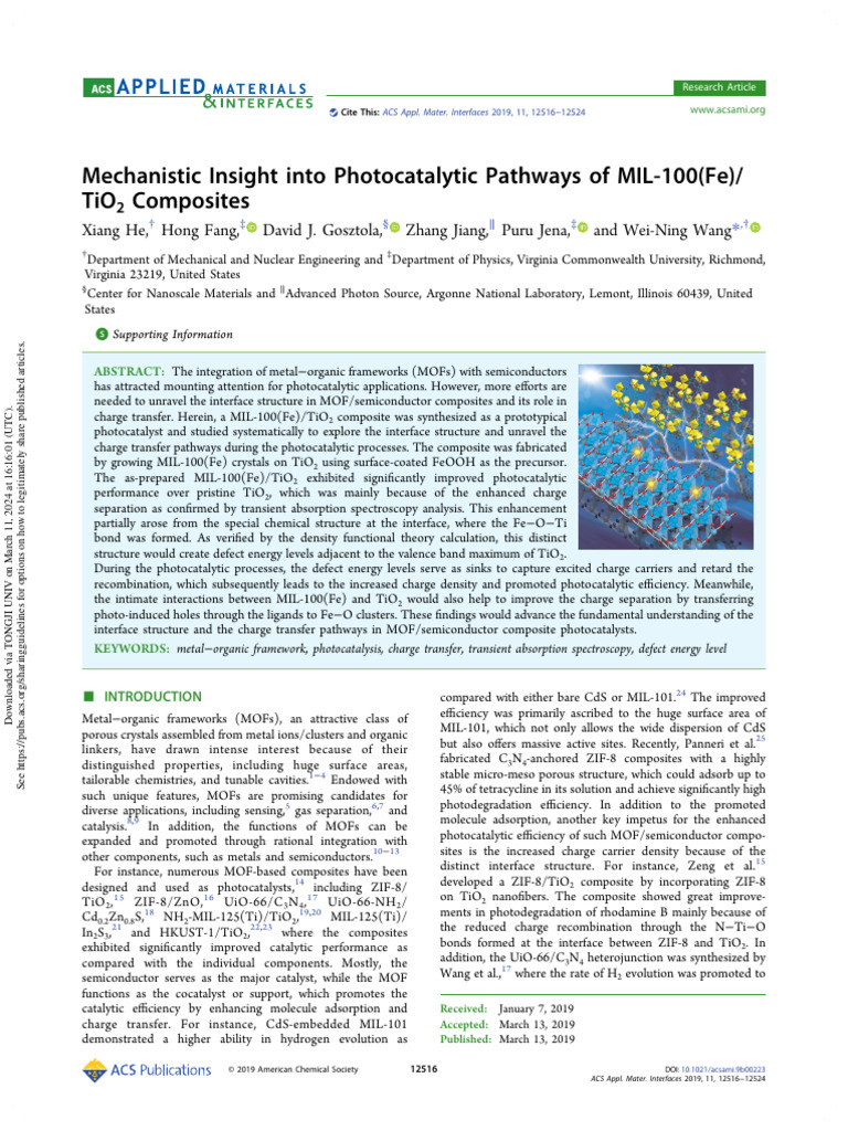 He Et Al 2019 Mechanistic Insight Into Photocatalytic Pathways of Mil ...