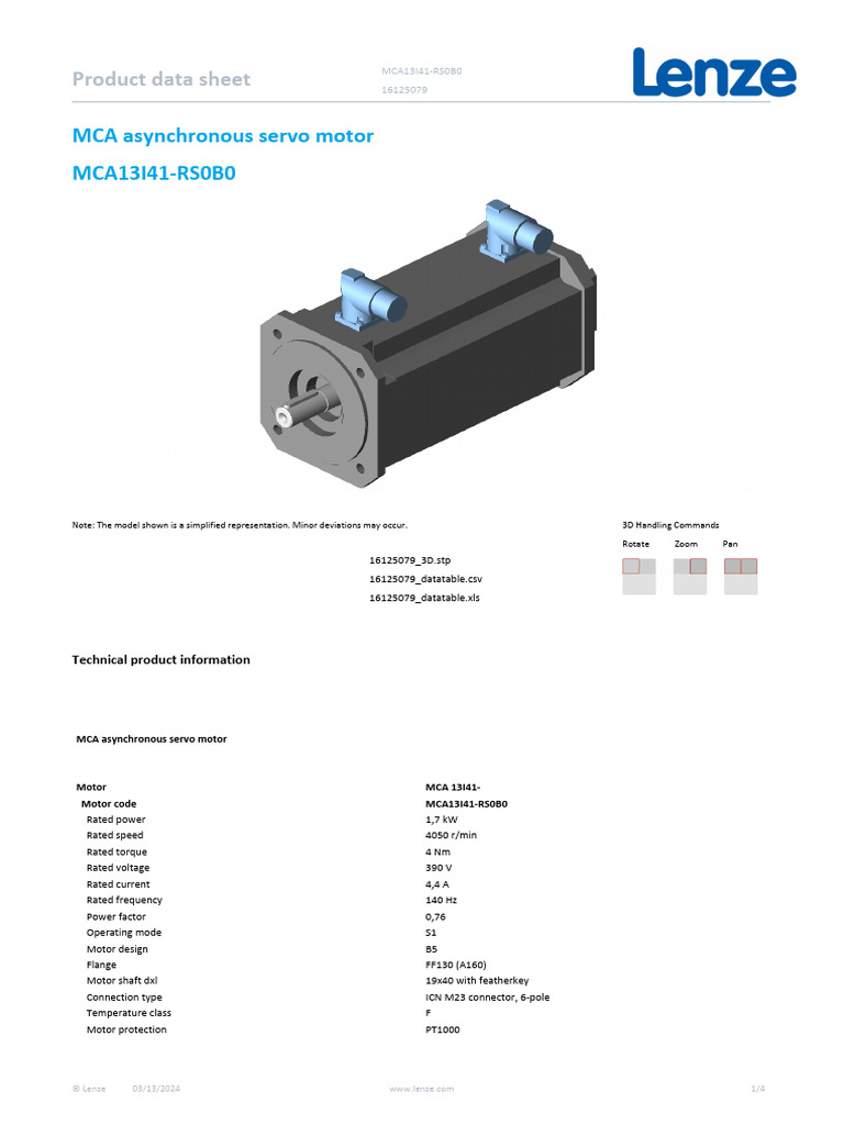 MCA Asynchronous Servo Motor MCA13I41-RS0B0: Product Data Sheet | PDF | Electrical Engineering ...