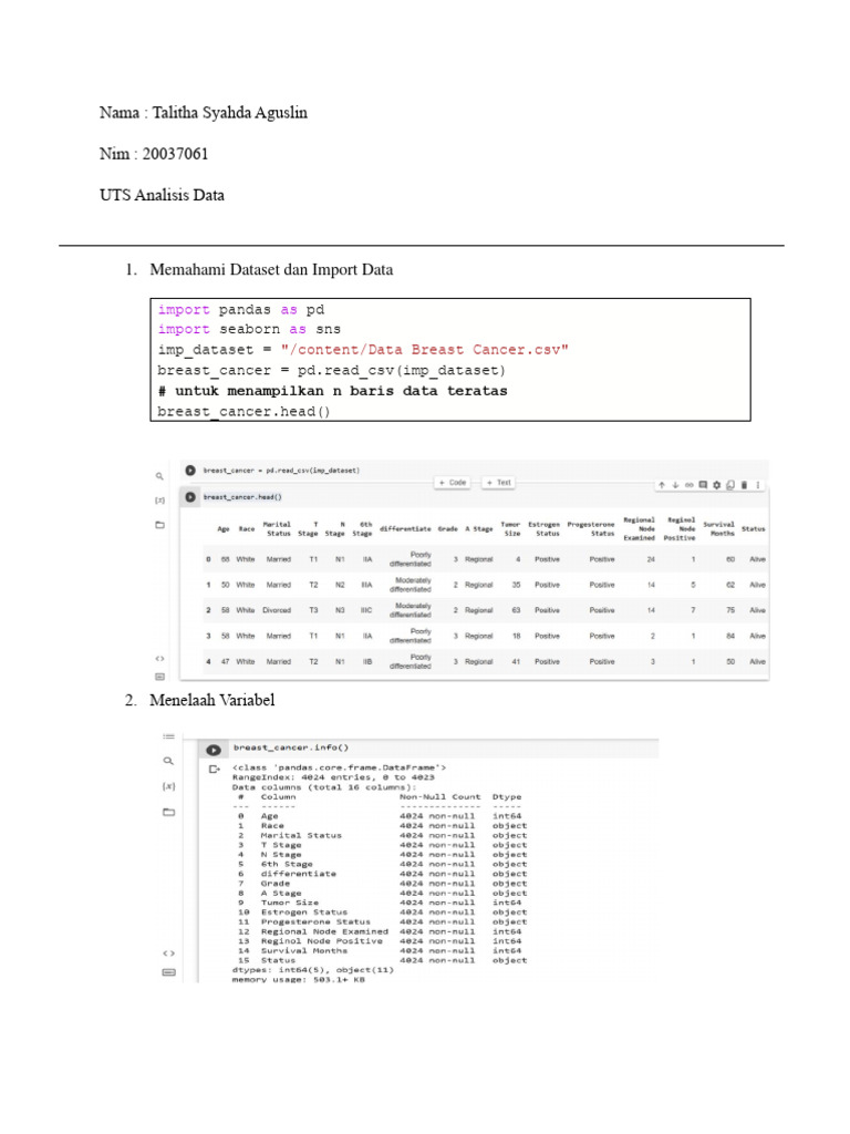 Uts Analisis Data Talitha Syahda Aguslin (20037061) | PDF