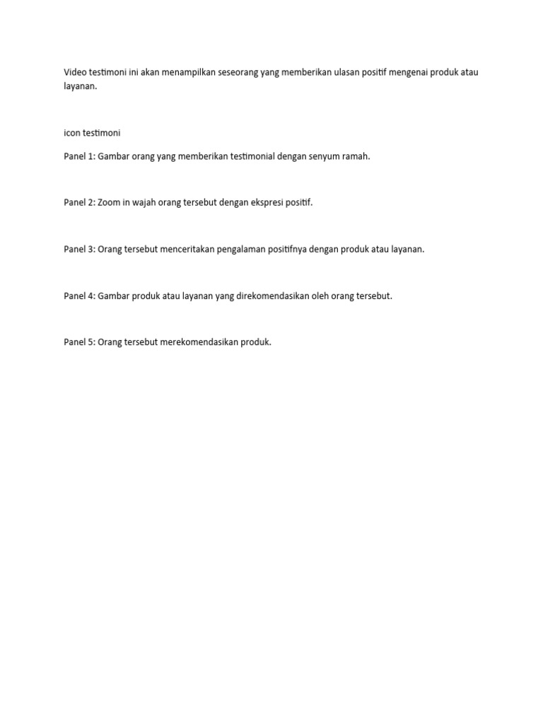 Skrip dan Storyboard Testimoni Video | PDF