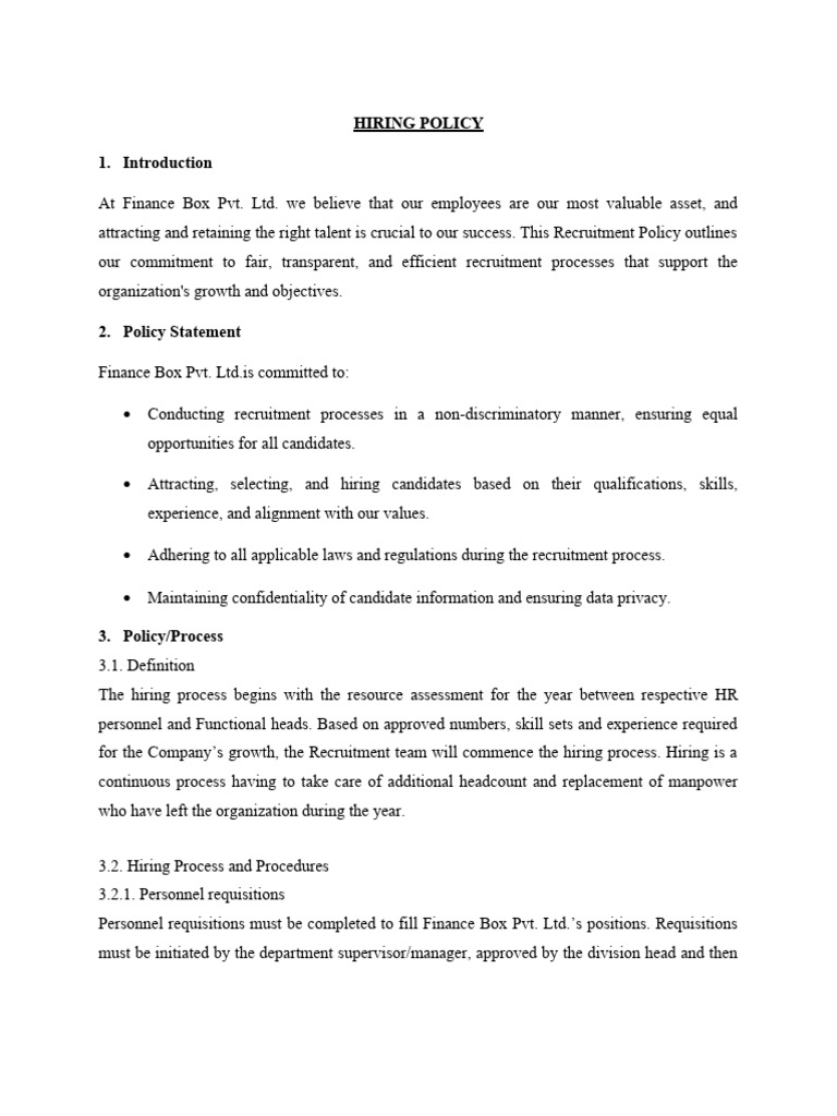 Hiring Policy | PDF | Recruitment | Background Check