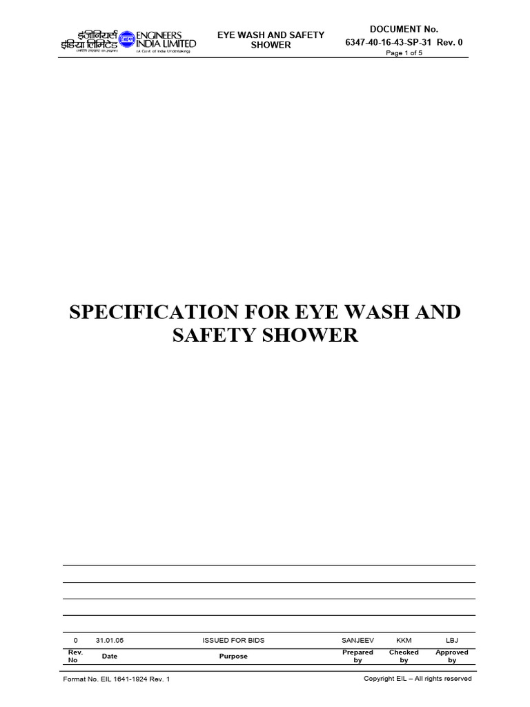 Specification For Eye Wash & Safety Shower | PDF