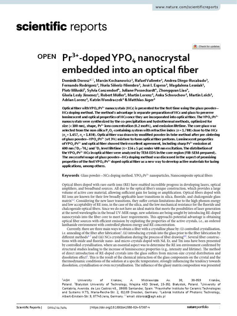 PR Doped YPO Nanocrystal Embedded Into An Optical Fiber: Scientific ...