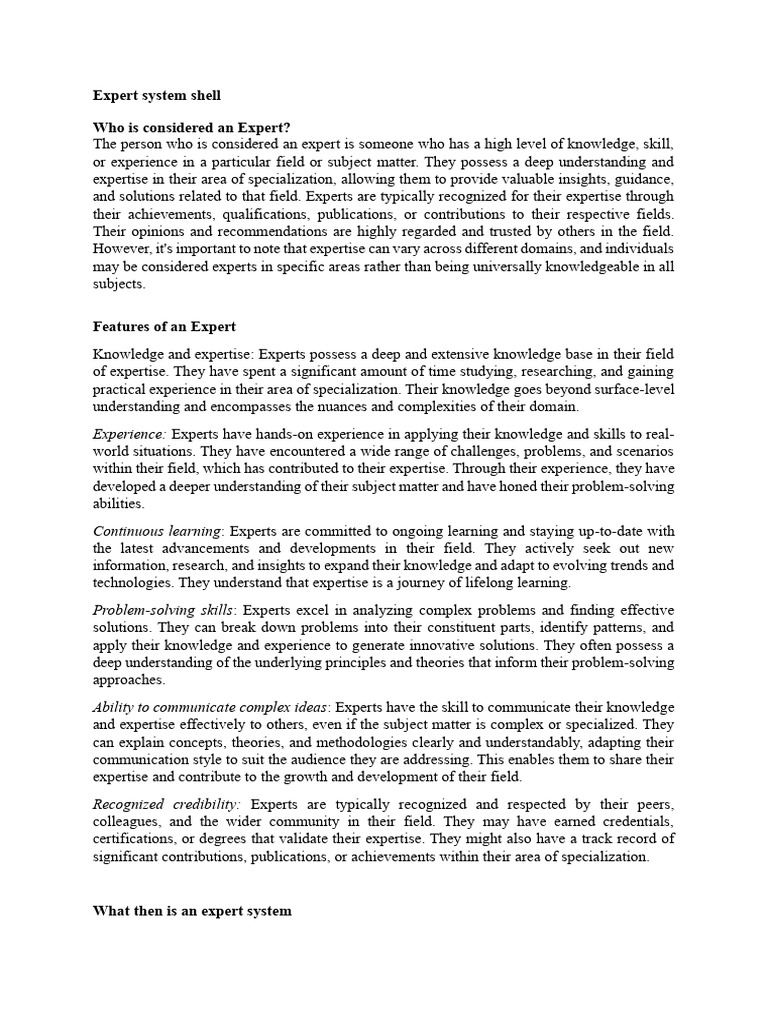 Things To Cover - Expert System | PDF | Expert | Knowledge