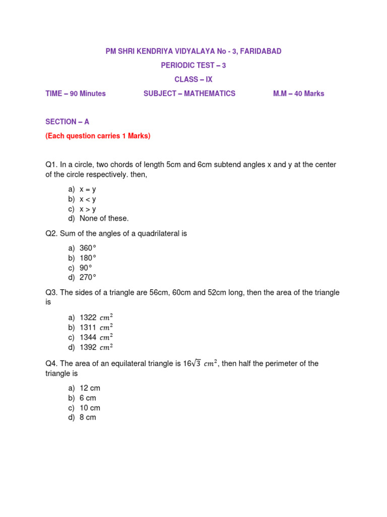 PT-3, Maths, Class-Ix, RKS | PDF | Area | Rectangle