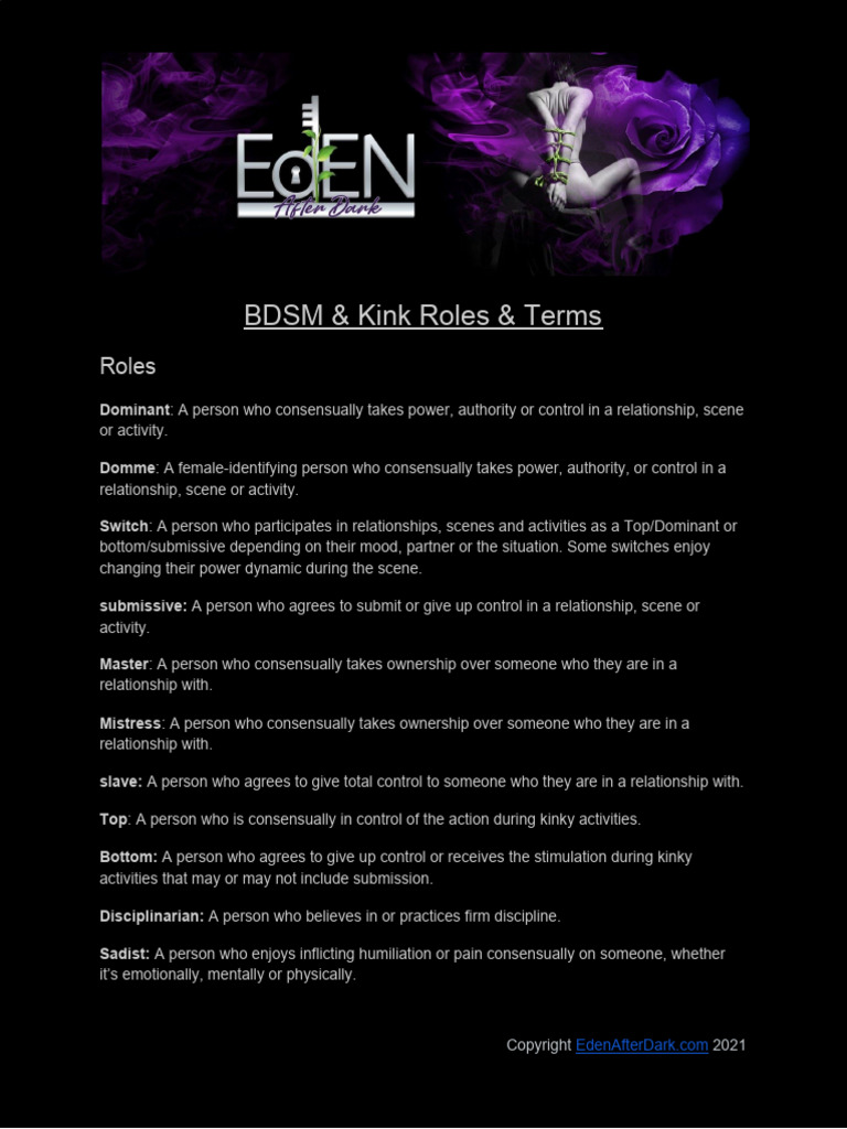 Eden After Dark BDSM - Kink Roles and Terms | PDF | Sadomasochism | Dominance And Submission
