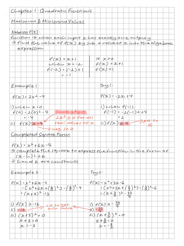 Chapter 1, Quadratic Functions | PDF