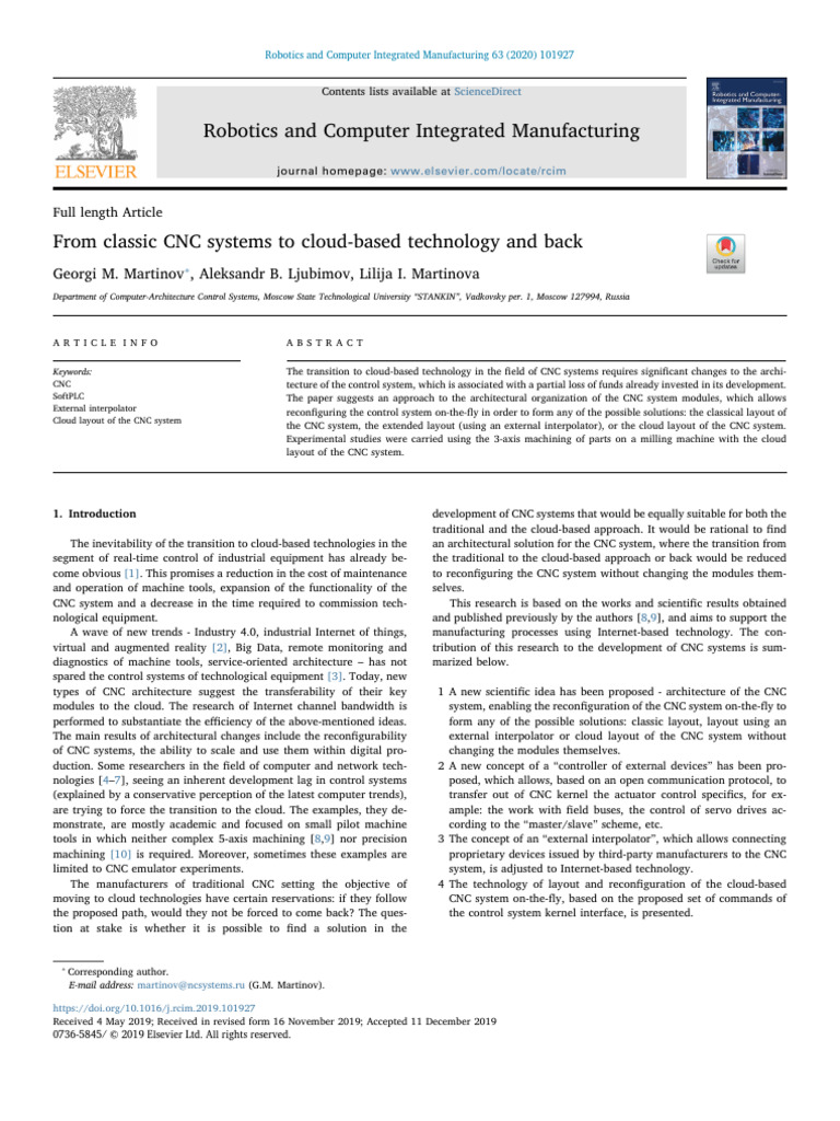 Martinov 2020 | PDF | Numerical Control | Computer Network