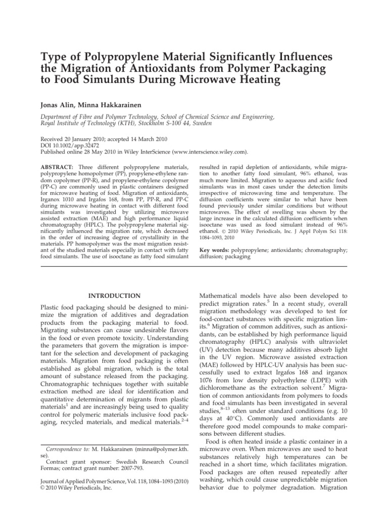 J of Applied Polymer Sci - 2010 - Alin - Type of Polypropylene Material Significantly Influences ...