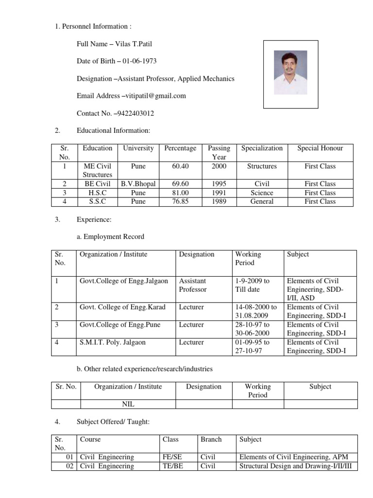 03 VTP Biodata Gcej00010 | PDF | Engineering