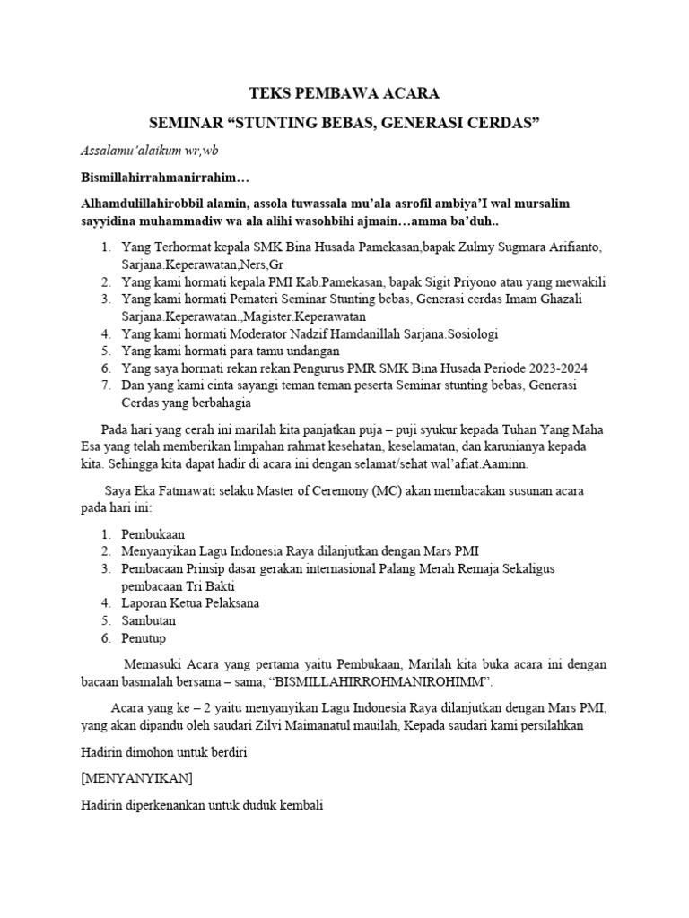 Teks MC Seminar PMR | PDF | Karier & Perkembangan | Agama & Spiritualitas