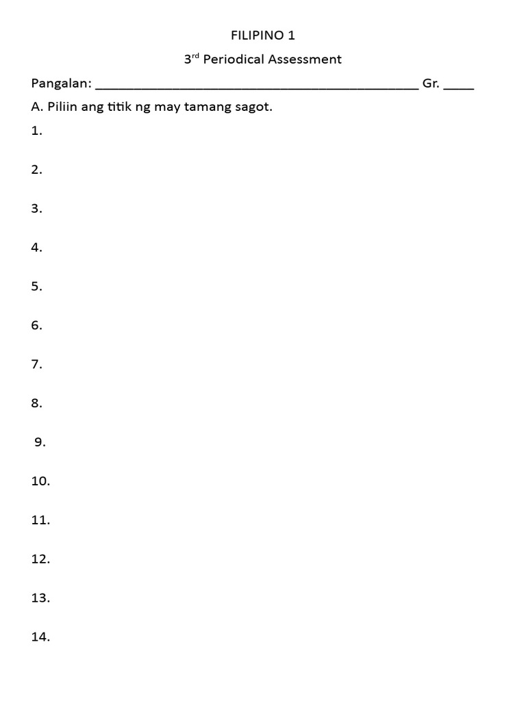 FILIPINO Answer Sheet | PDF