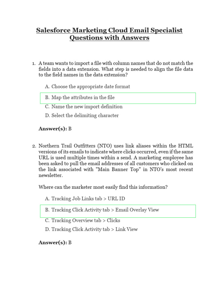 Marketing Cloud Email Specialist Questions With Answers | PDF | Email ...
